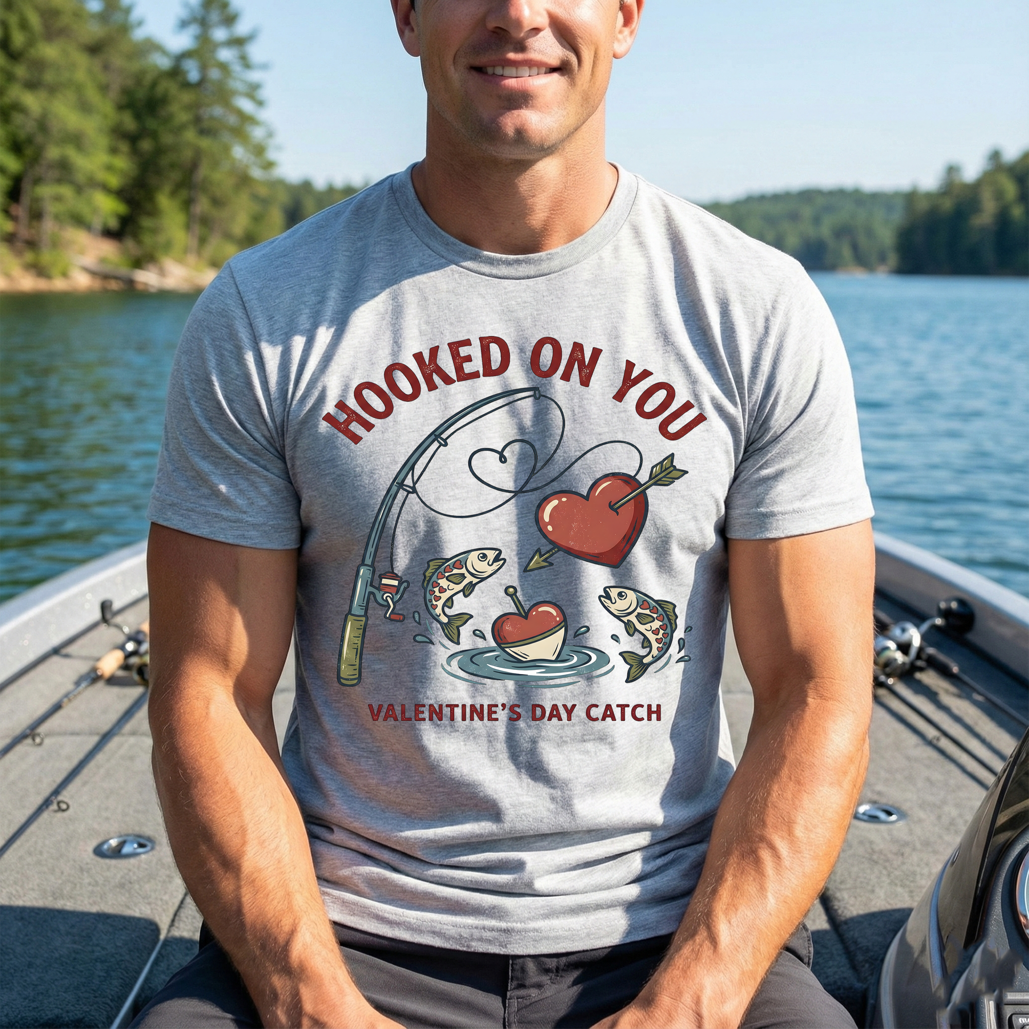 🎣 "Hooked On You" Valentine's Day Catch – Hot Peel DTF Transfer