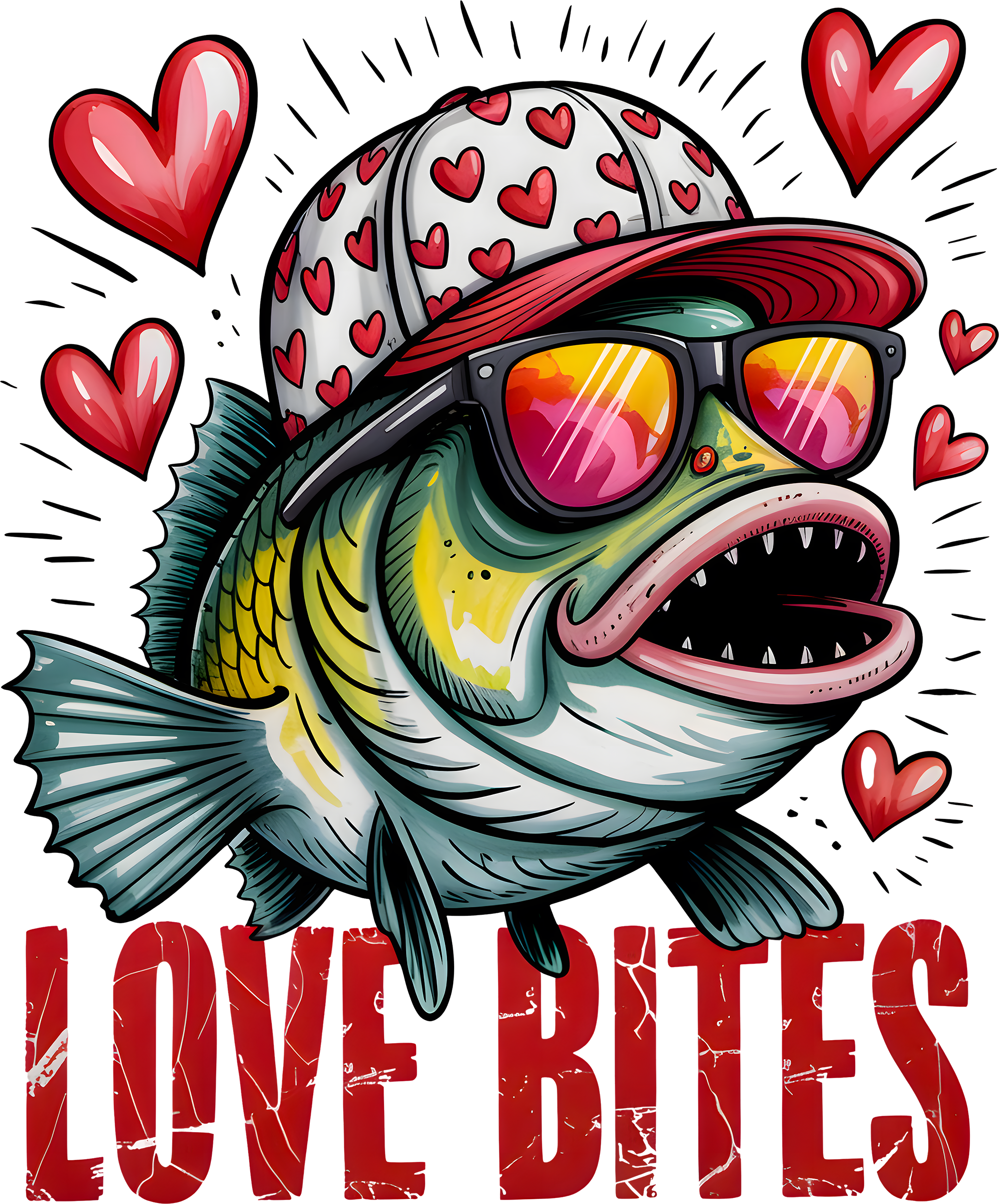 🎣 Love Bites Bass Fish DTF Transfer