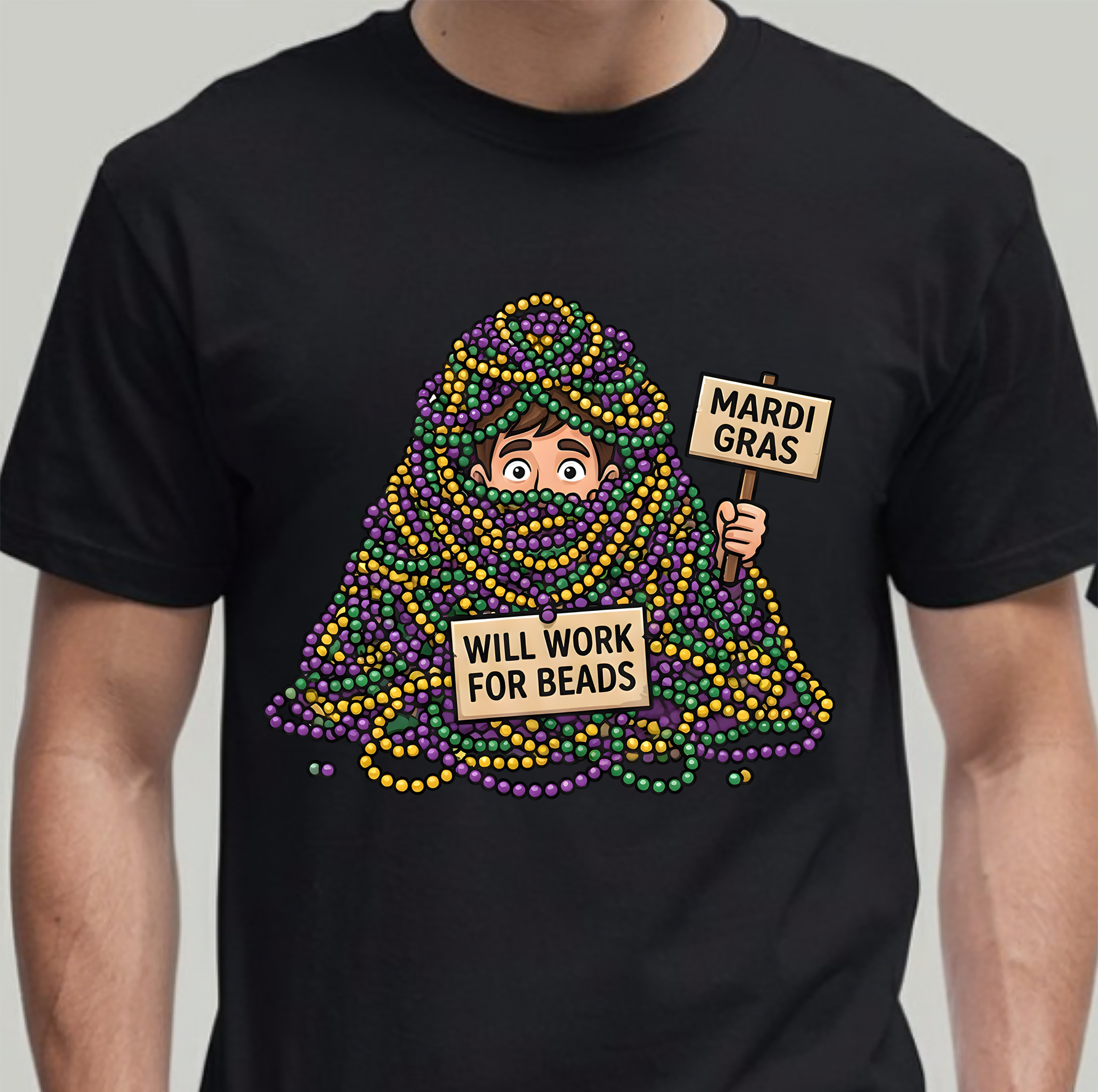 📿 "Will Work For Beads" | Funny Mardi Gras Ready-to-Press DTF Transfer