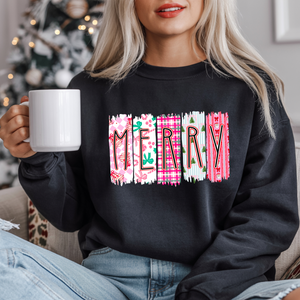 Preppy Pink "Merry" Christmas DTF Heat Transfer | Holiday Pattern Desi