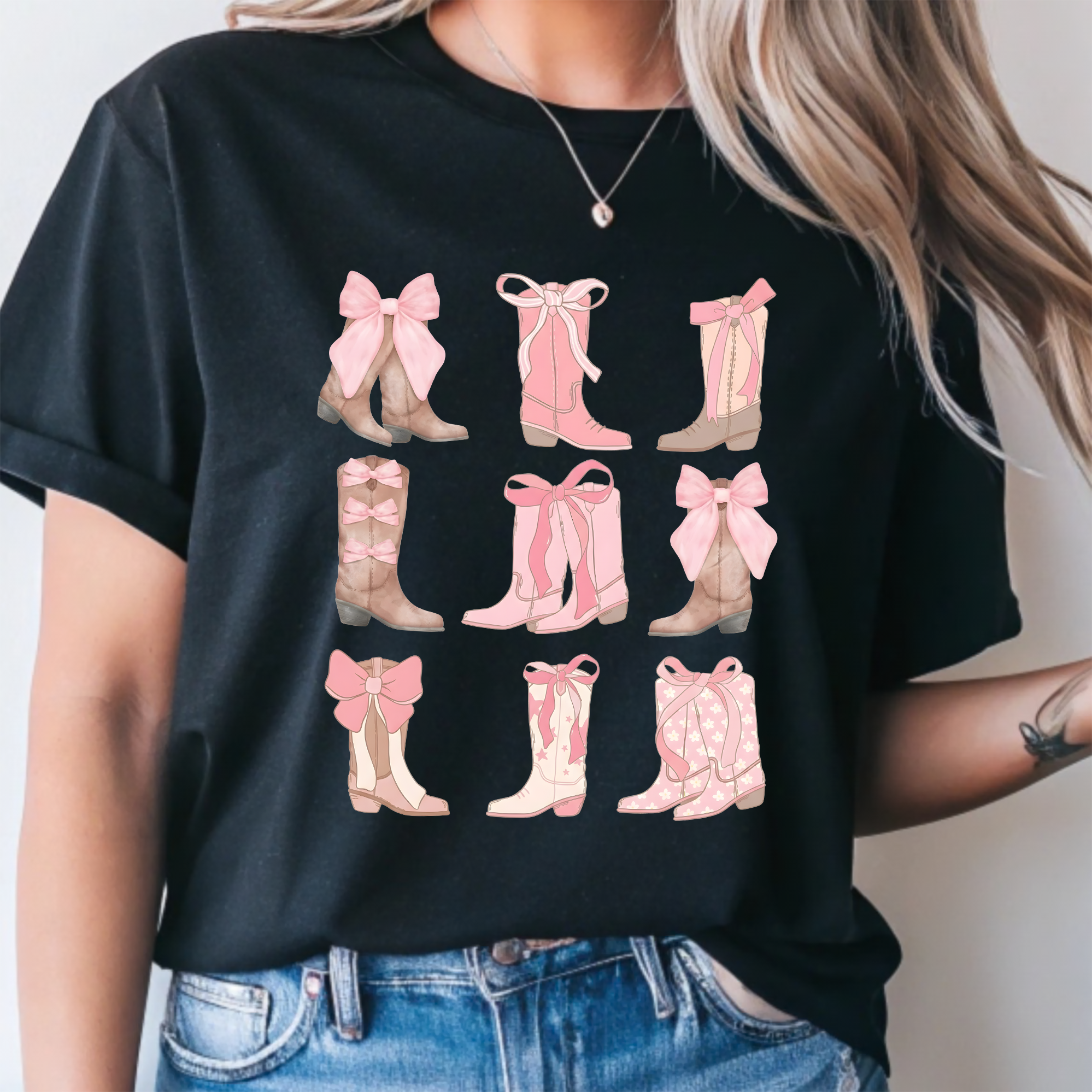 👢 Pink Coquette Cowgirl Boots | Western Bows Ready-to-Press DTF Transf