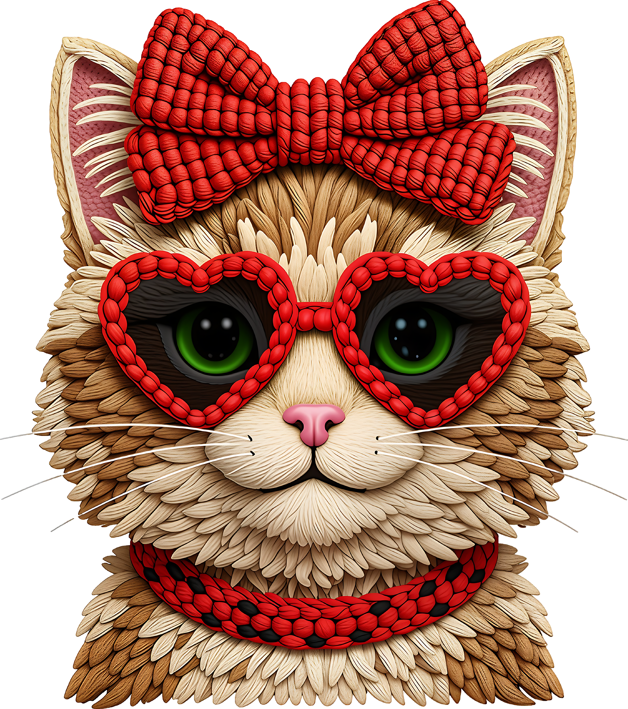 😻 "Purr-fectly Chic" Faux-Crochet Cat with Heart Glasses | Ready-to-Pr