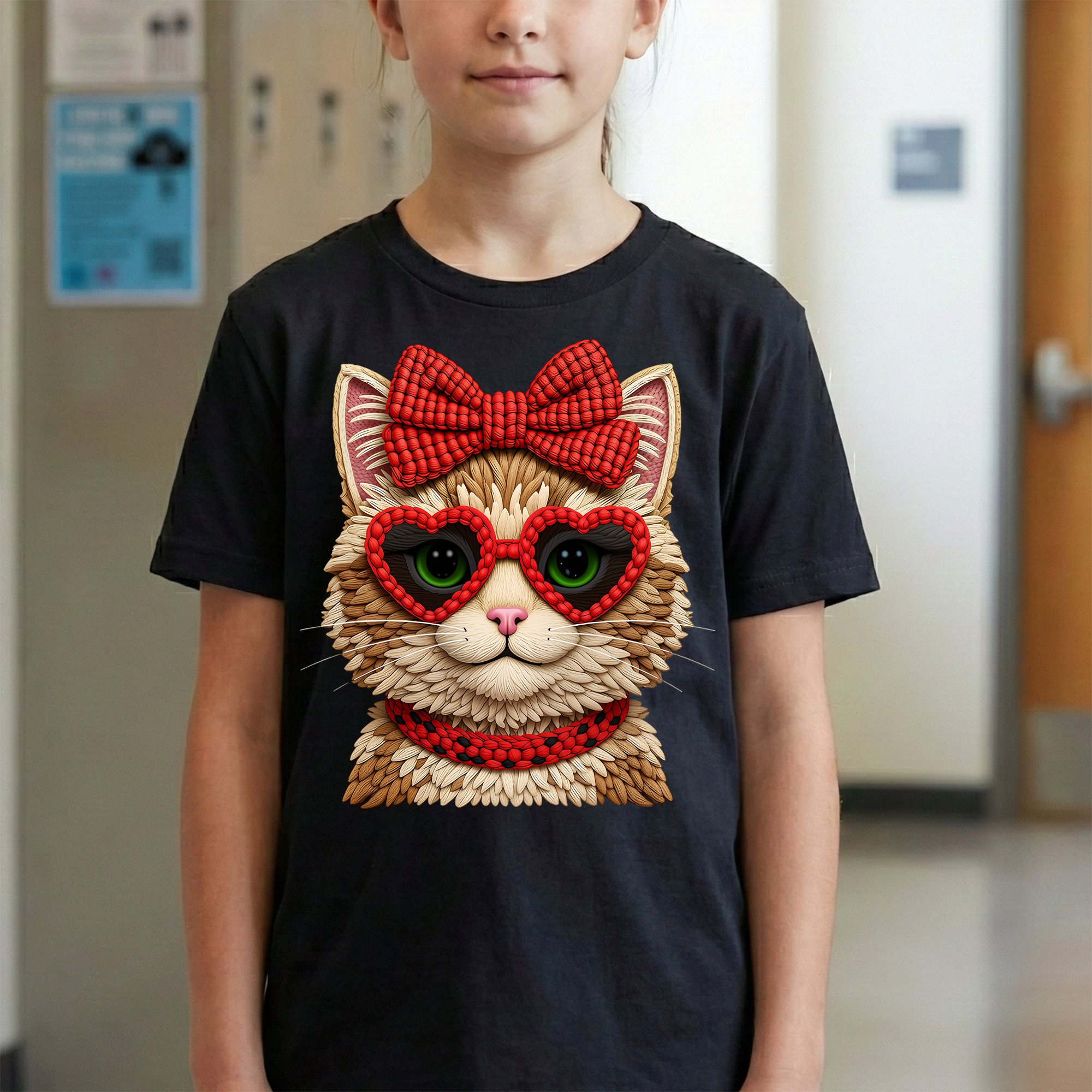 😻 "Purr-fectly Chic" Faux-Crochet Cat with Heart Glasses | Ready-to-Pr