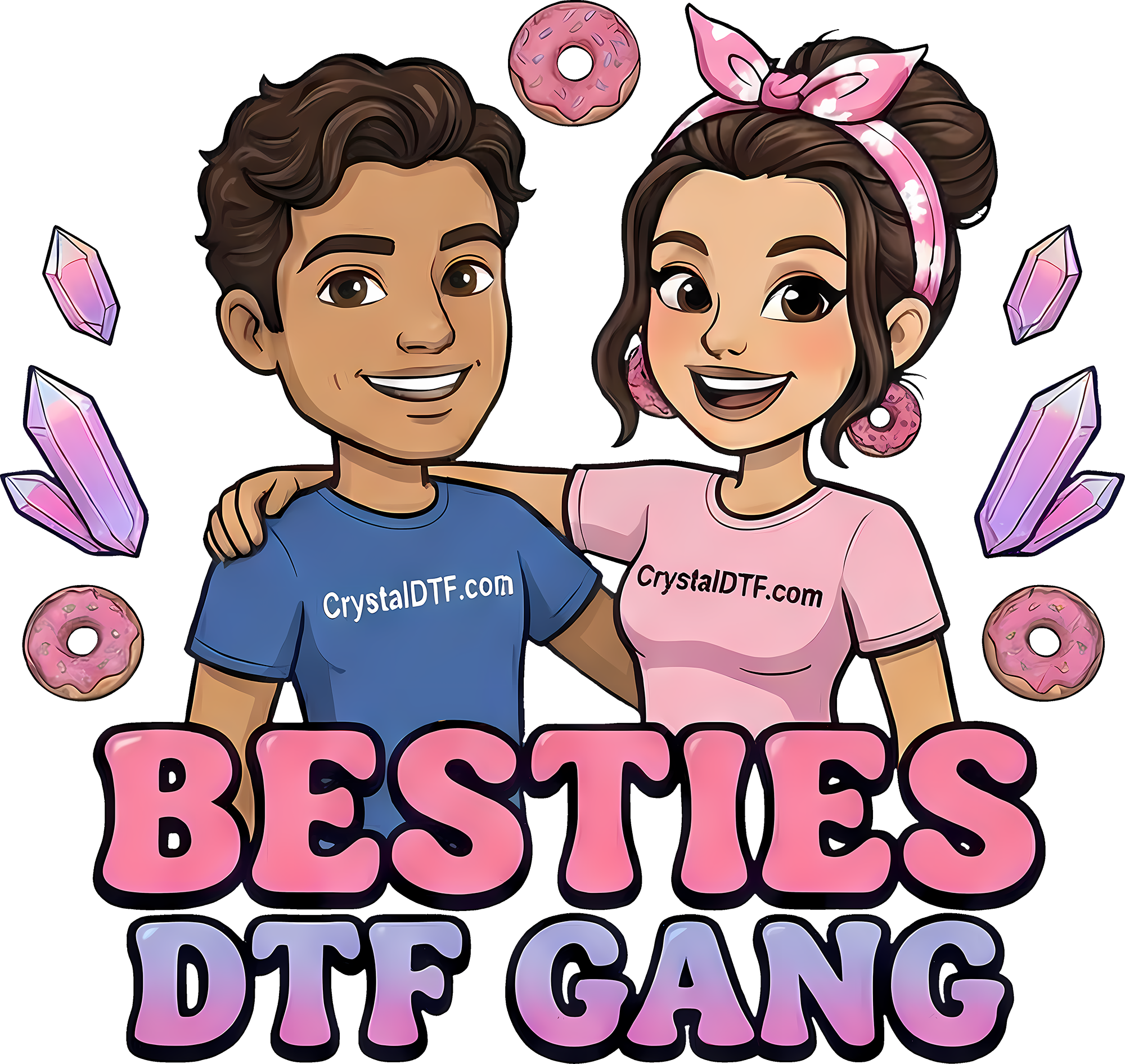 Besties DTF Gang Transfer – Donuts, Crystals & BFF Vibes! 🍩💎