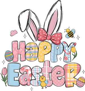🐰 Happy Easter Doodle | Pastel Patterns Ready-to-Press DTF Transfer