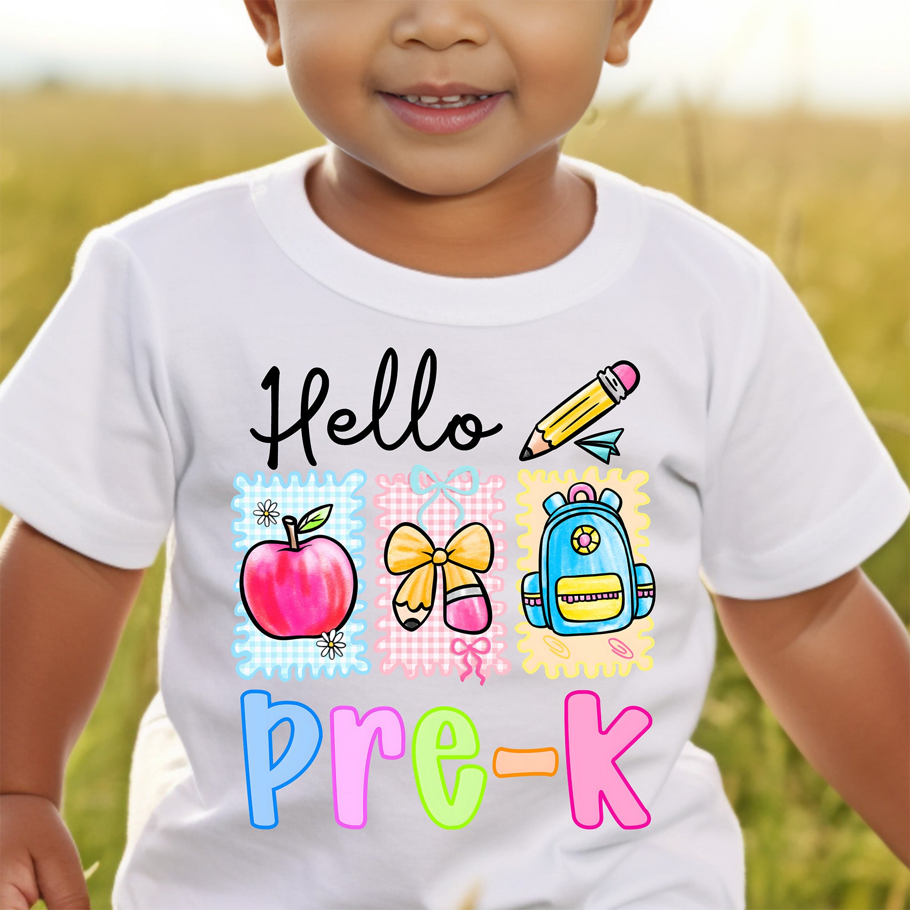 🎒 School Days are Here: "Hello Pre-K" Rainbow Doodle DTF Transfer